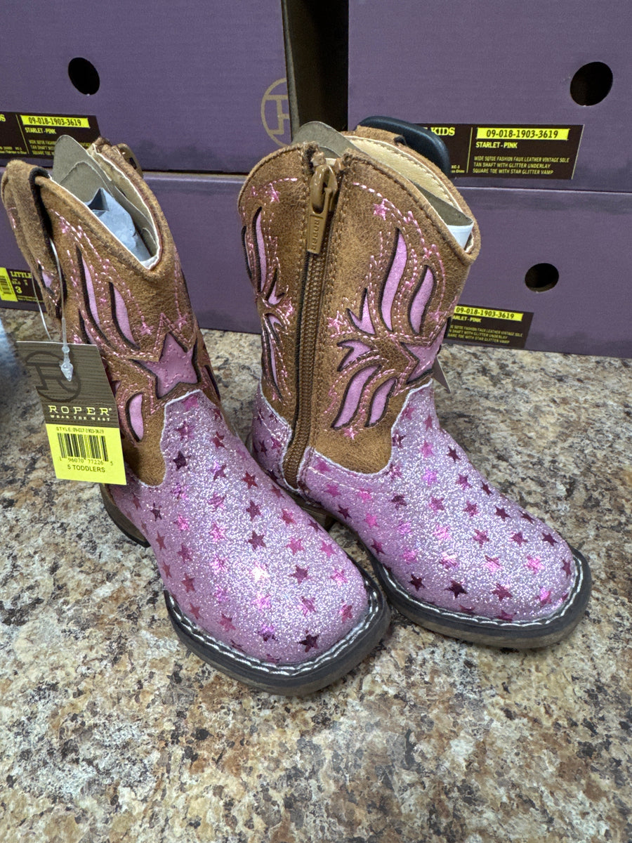 Girls Roper Pink Glitter Boots With Stars – Rustic Soul